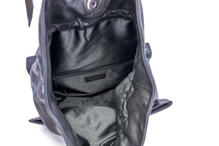 CHANEL 12" Drawstring Large Chain Shoulder Bag Flap Lambskin Black For ...