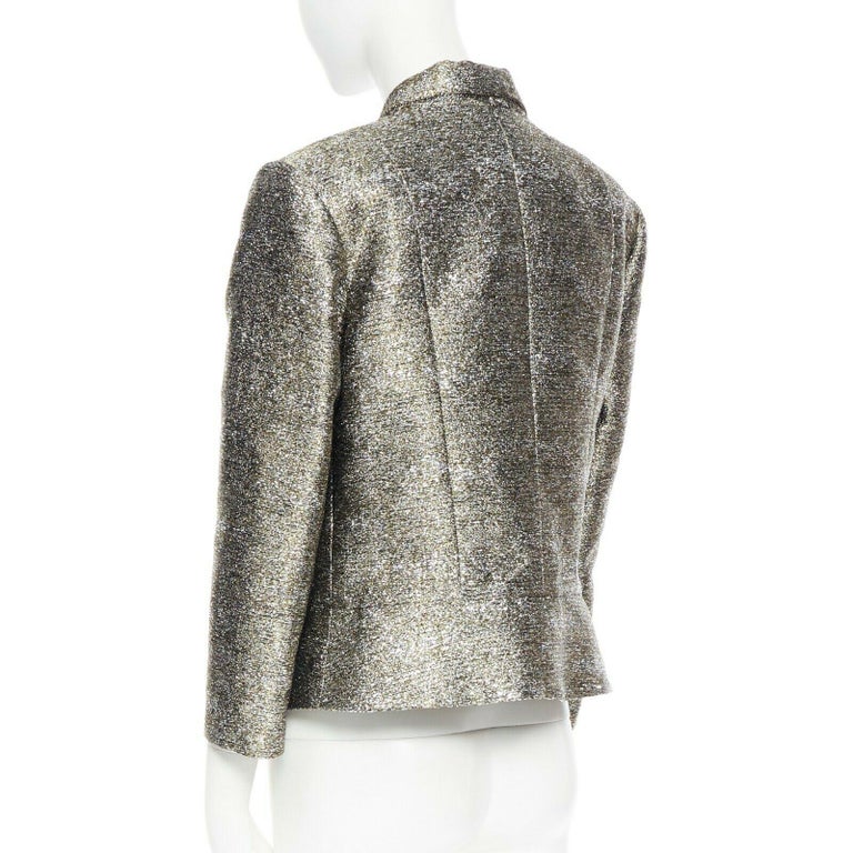 CHANEL 12A metallic silver gold quartz 3/4 sleeves cropped boxy jacket ...