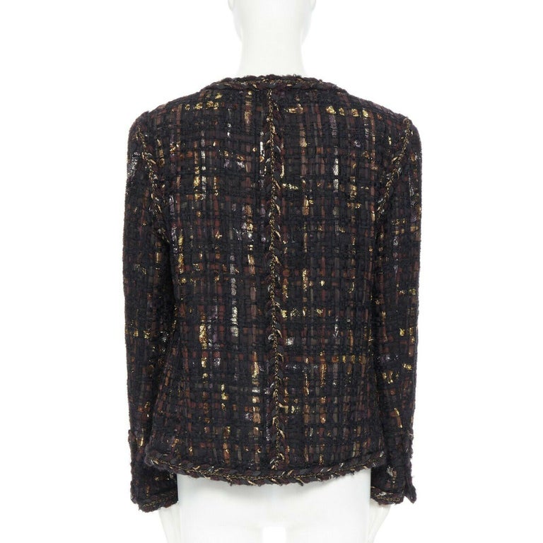 CHANEL 12A purple fantasy ribbon tweed braid trim bejewel button jacket ...