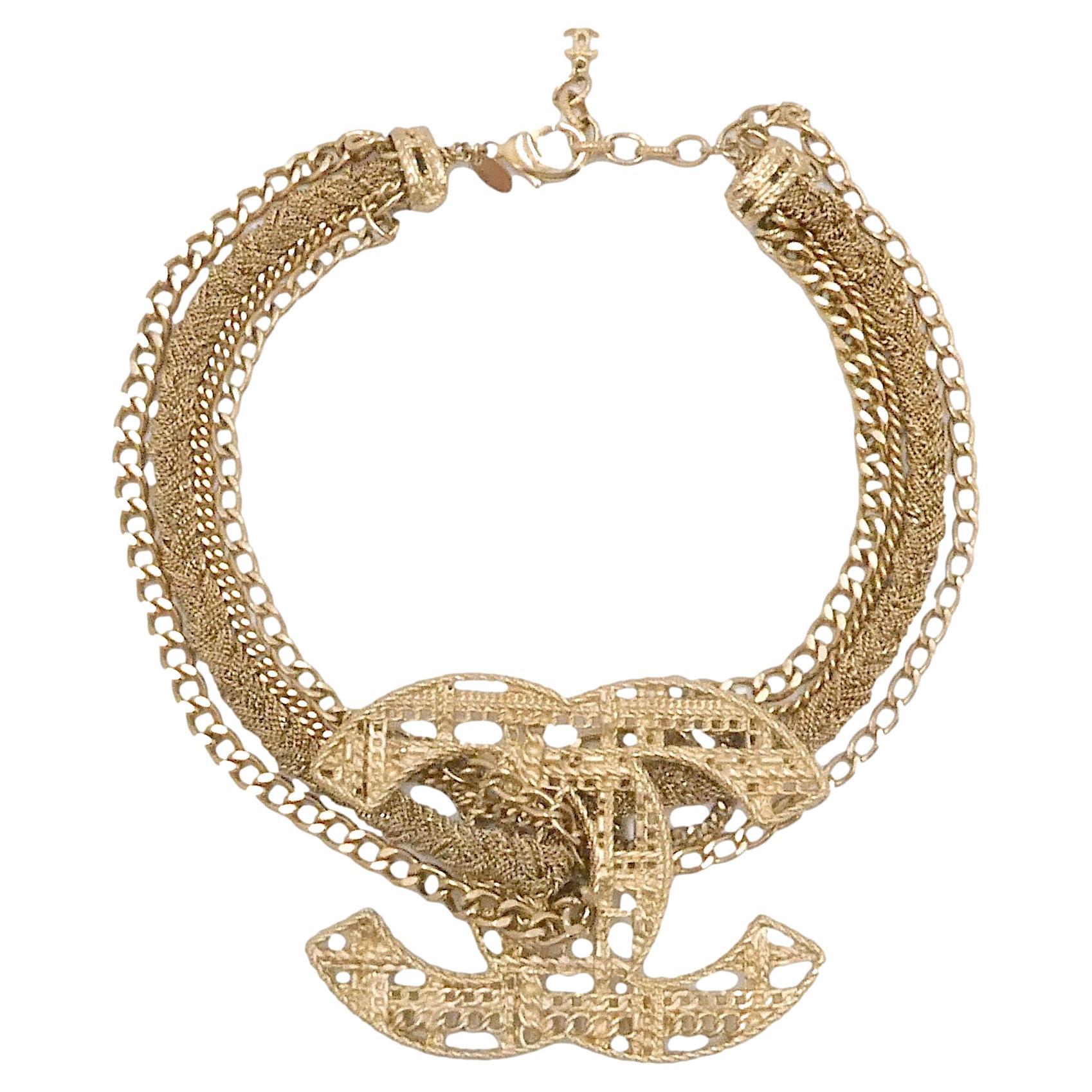 Chanel 13B Oversized "Tweed" Giant CC Multi Chain Choker 66518 For Sale ...