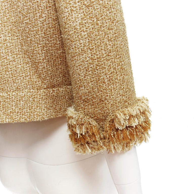 Chanel 13C Runway Versailles gold fluffy fringe CC button tweed jacket FR42 L For Sale at 1stDibs