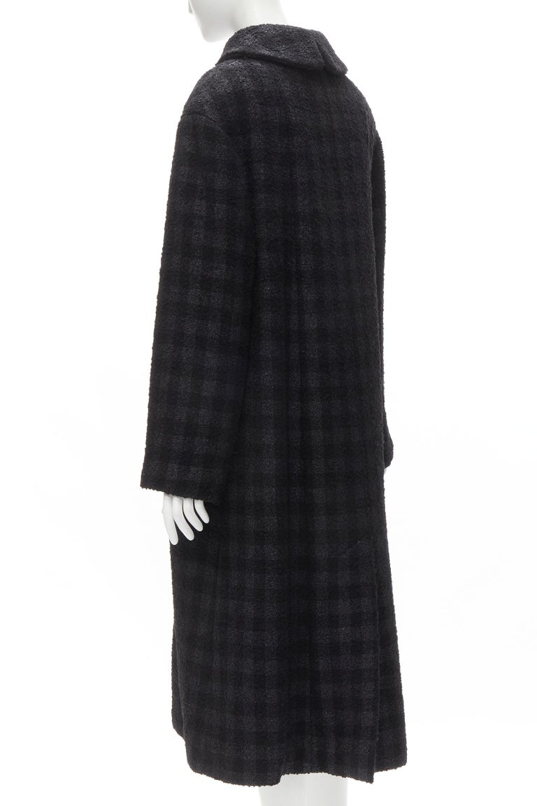CHANEL 13K black lurex check tweed Globe CC button high low coat FR36 ...