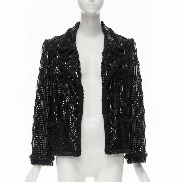 CHANEL 15K Brasserie Gabrielle Runway cutout PVC braided tweed jacket ...
