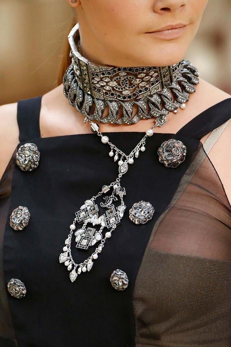 Chanel 15K Crystal CC Art Deco Style Runway Choker Necklace at 1stDibs ...