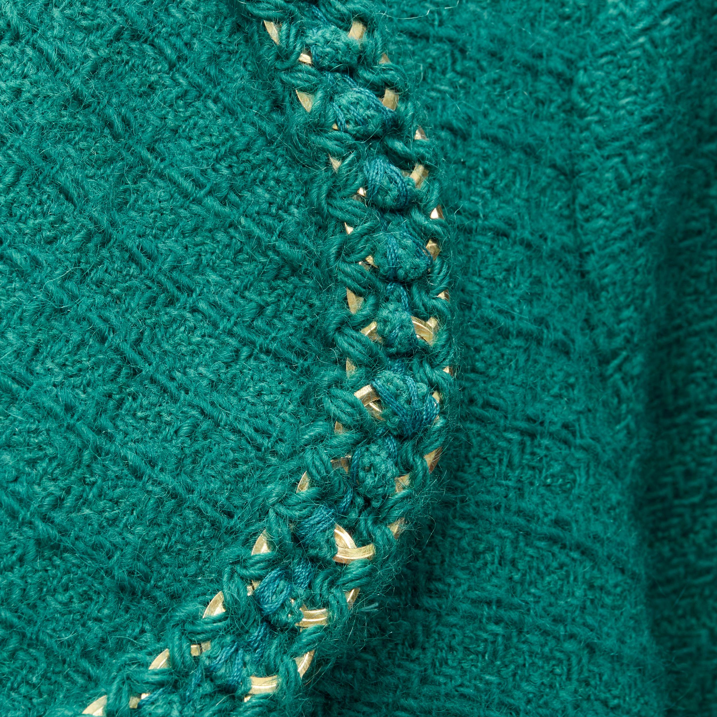 CHANEL 15K Paris Salzburg turquoise tweed gold chain trapeze flared ...