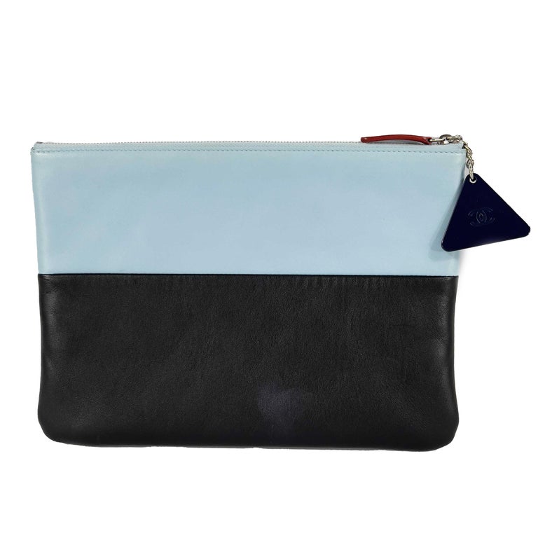 CHANEL 16P Airline Lambskin Leather Pouch /Clutch Blue Red Black CC ...