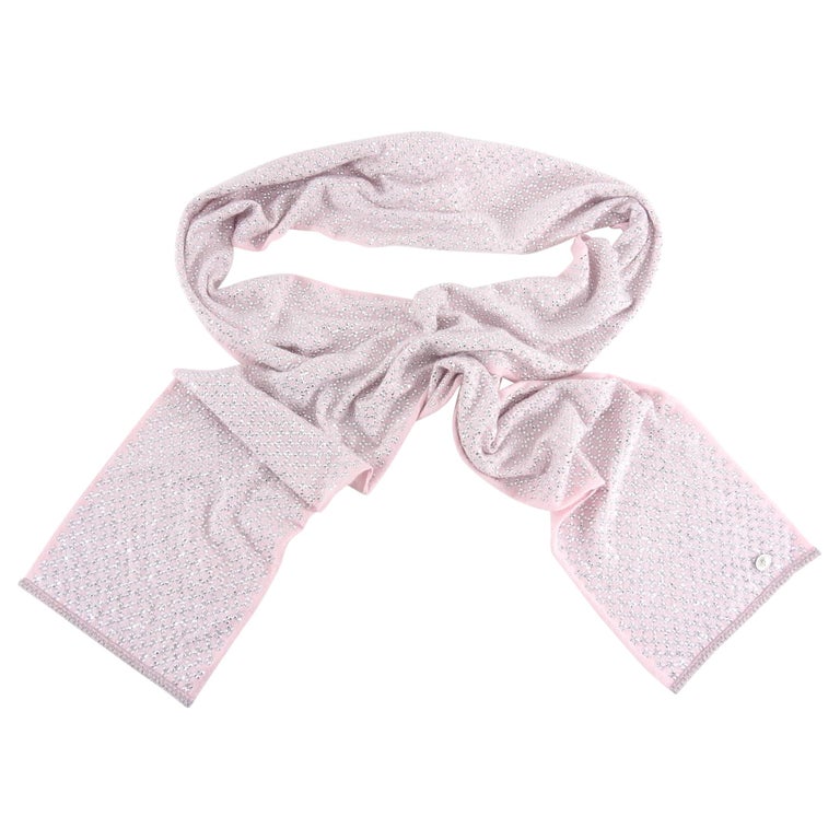 Chanel 17A Pink and Silver Strass Long Angora Scarf For Sale at 1stDibs