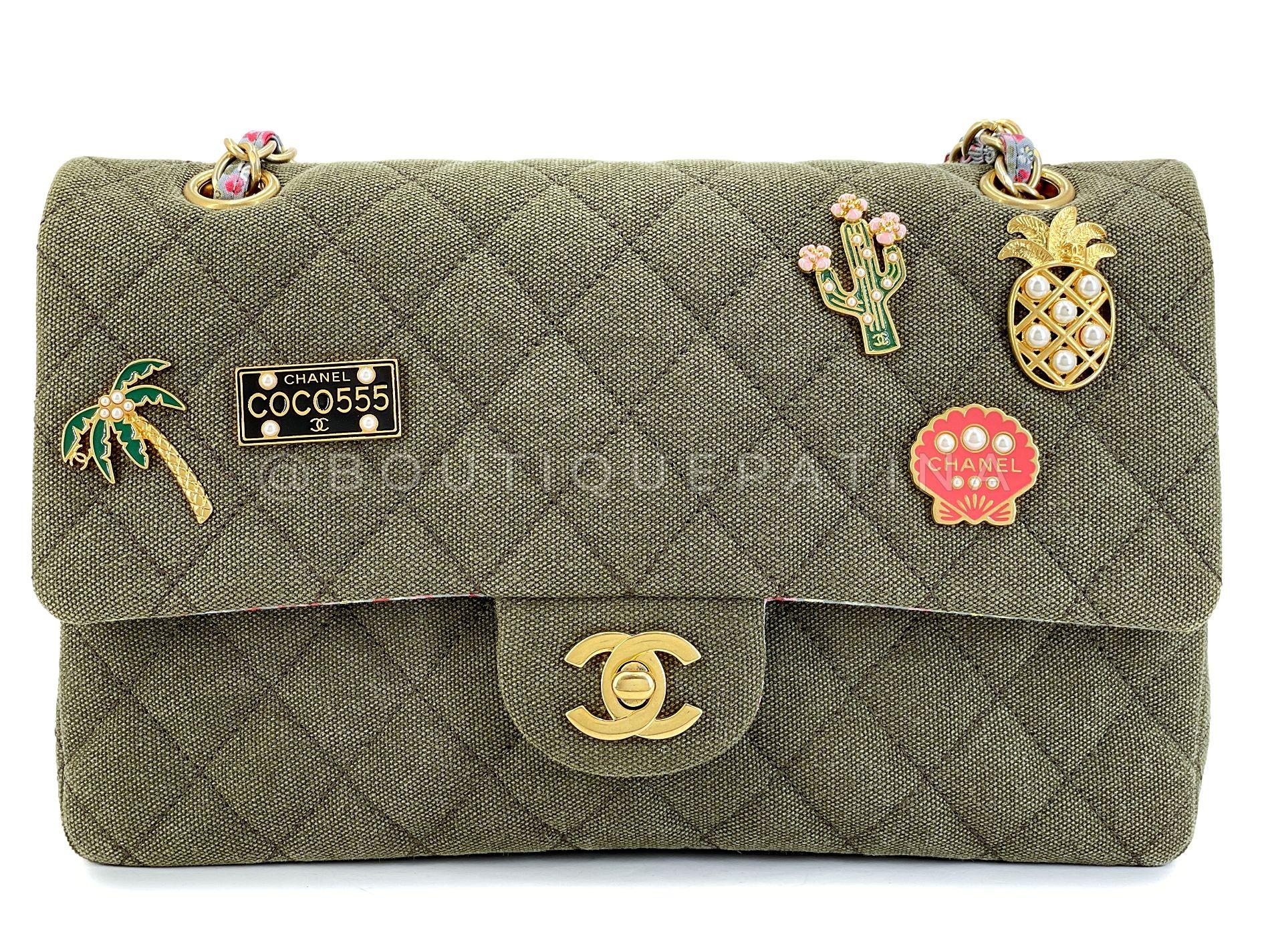 Chanel 17C Coco Cuba Khaki Medium Classic Double Flap Bag GHW 68416 For ...