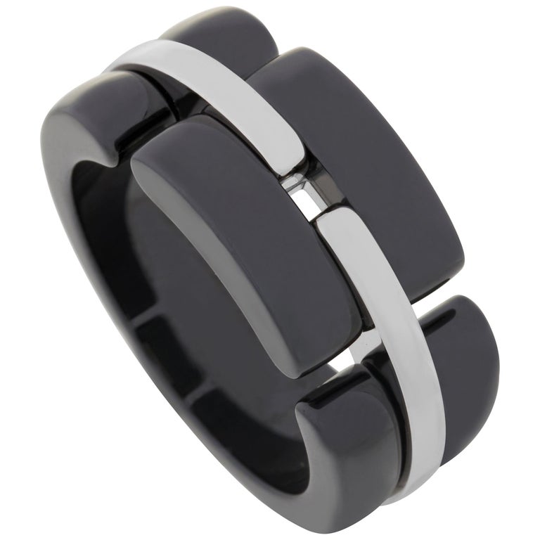 Chanel 18 Karat White Gold and Ceramic Ring at 1stDibs