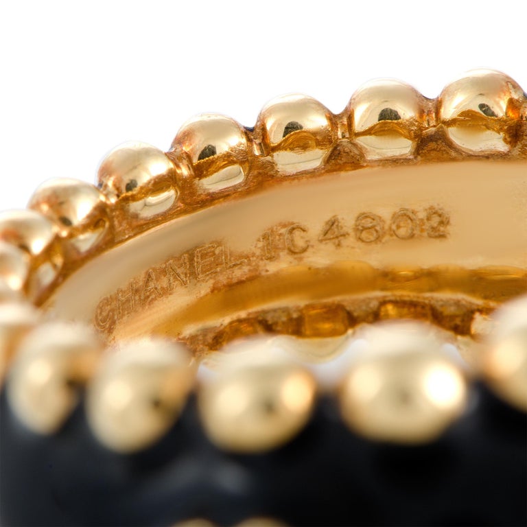 Chanel 18 Karat Yellow Gold Pearl and Enamel Band Ring at 1stDibs