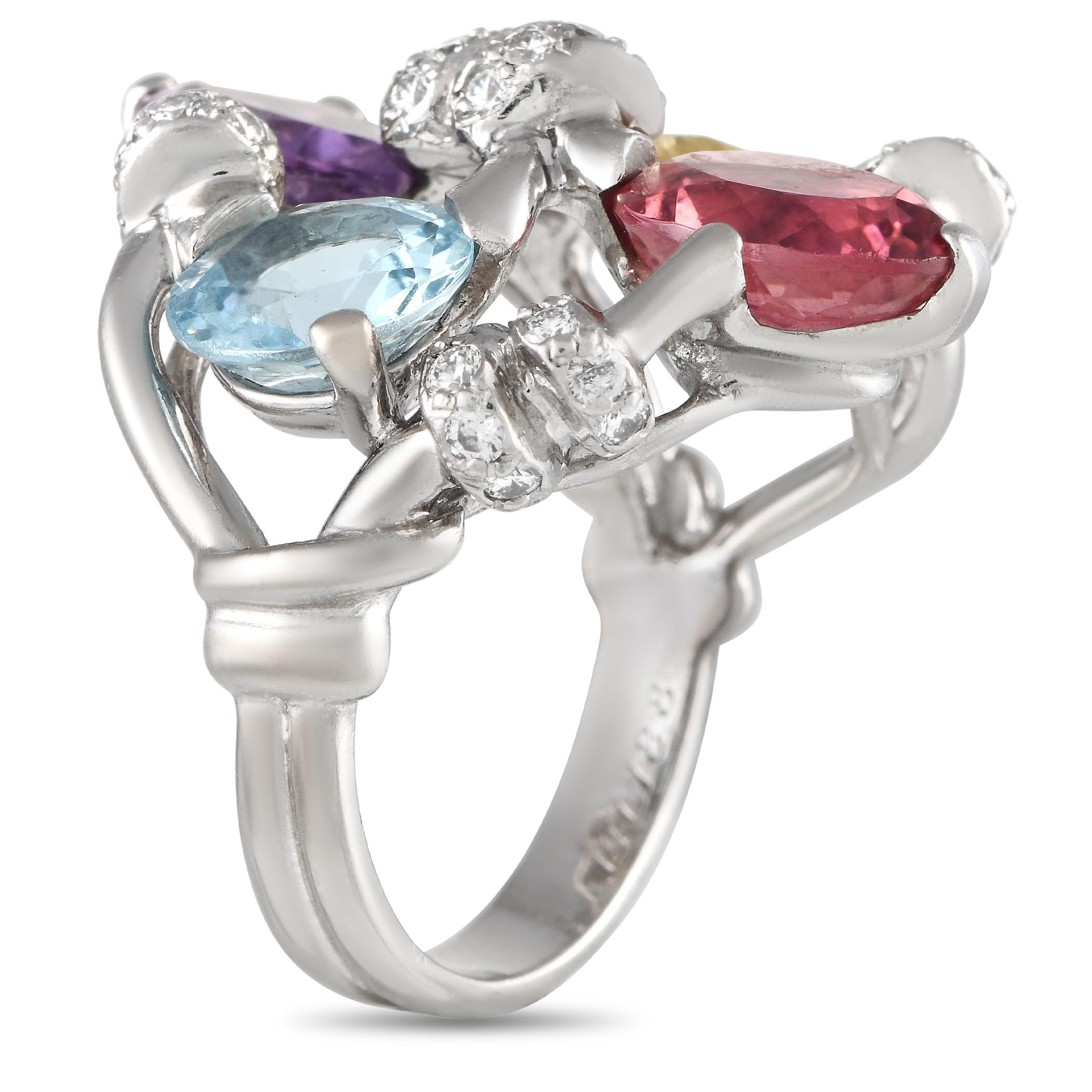 Chanel 18k White Gold Diamond and Multicolored Gemstone Ring For Sale ...