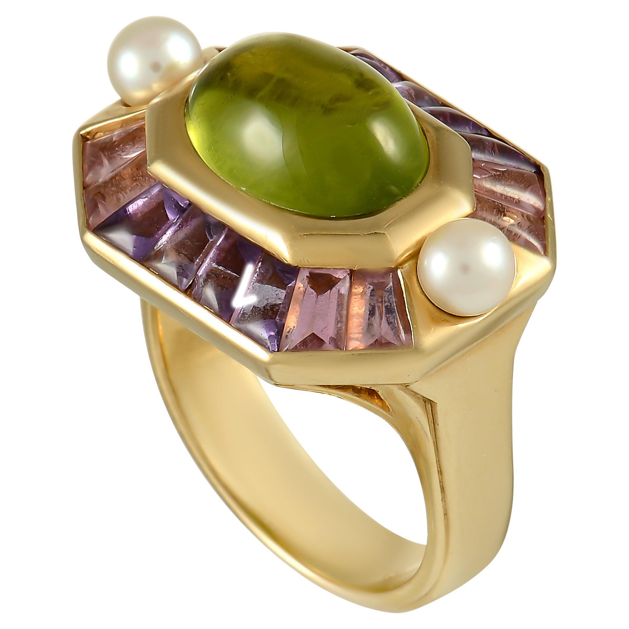 Chanel 18 Karat White Gold Multiple Gemstones and Pearl Ball Ring at ...