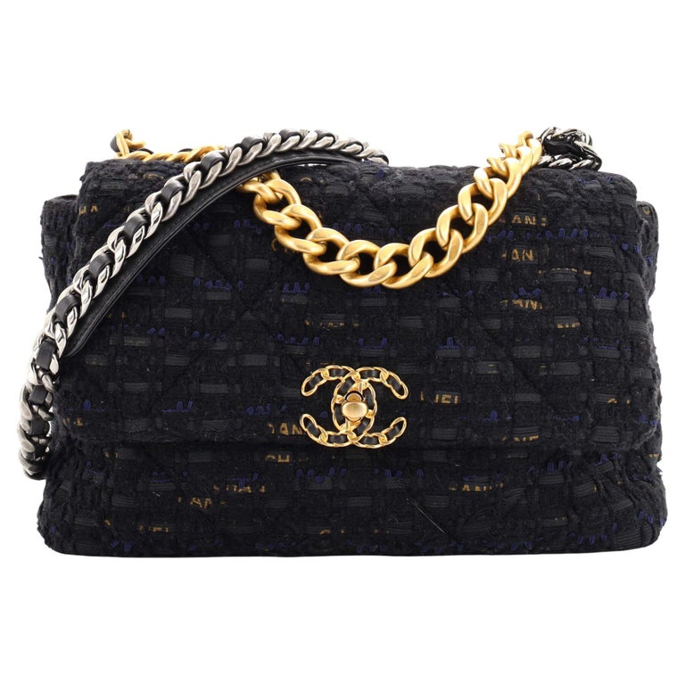 Chanel 19 Flap Bag Quilted Tweed and Ribbon Large For Sale at 1stDibs