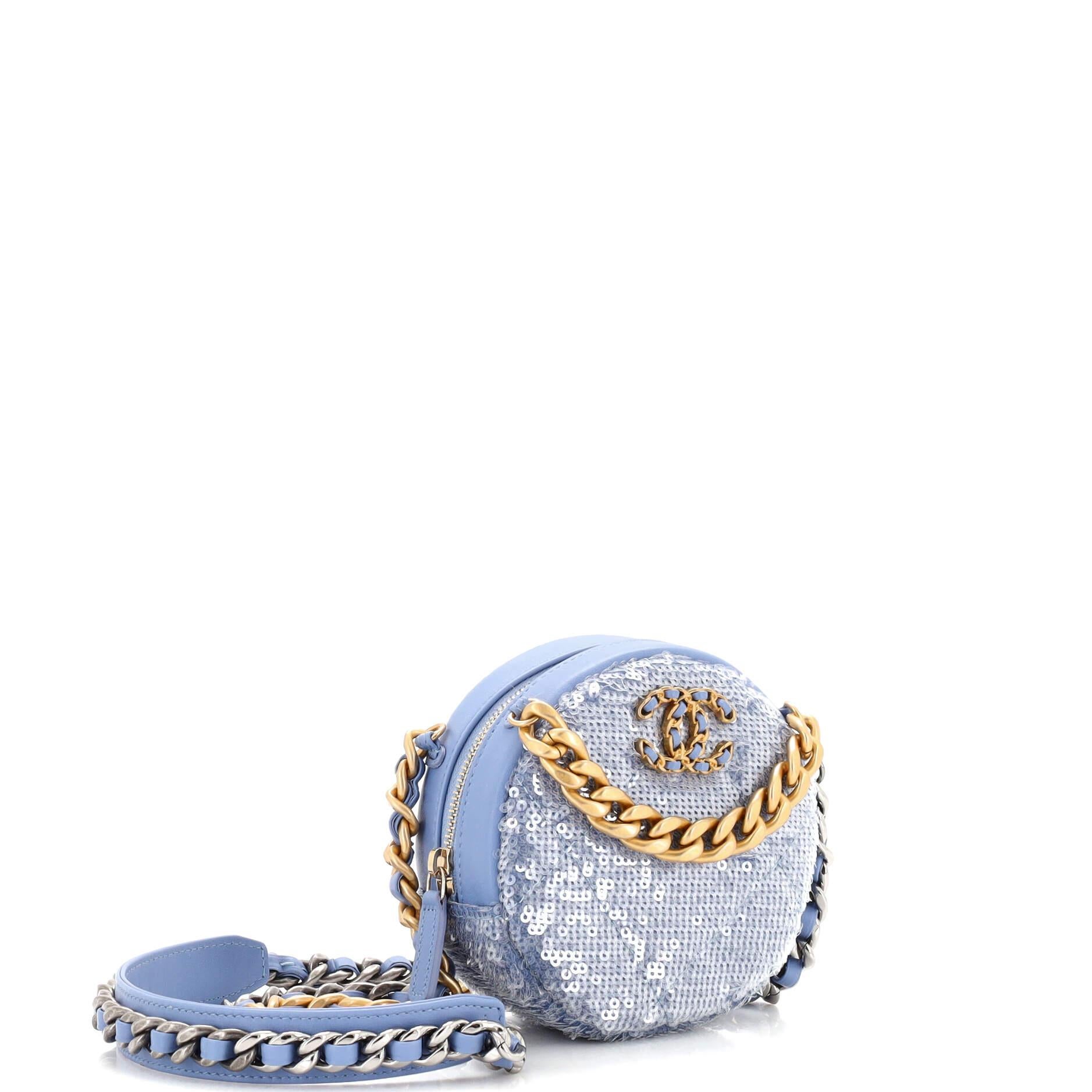 Chanel 19 Round Clutch with Chain Leather and Sequins For Sale at 1stDibs