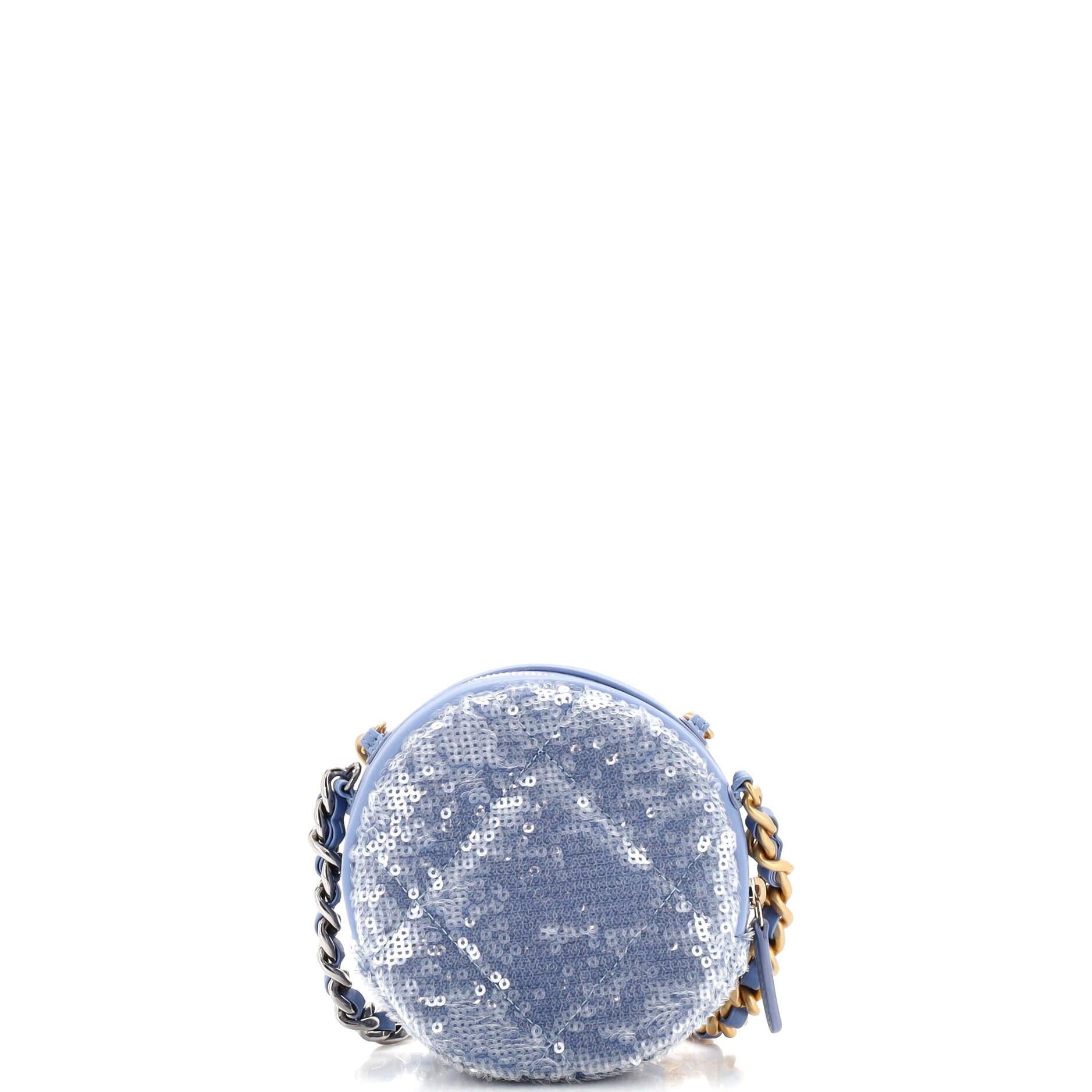 Chanel 19 Round Clutch with Chain Leather and Sequins For Sale at 1stDibs