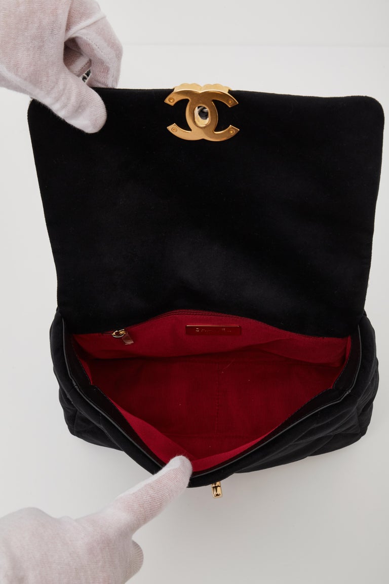 Chanel 19 Small Velvet Black Flap Bag (2020) For Sale at 1stDibs