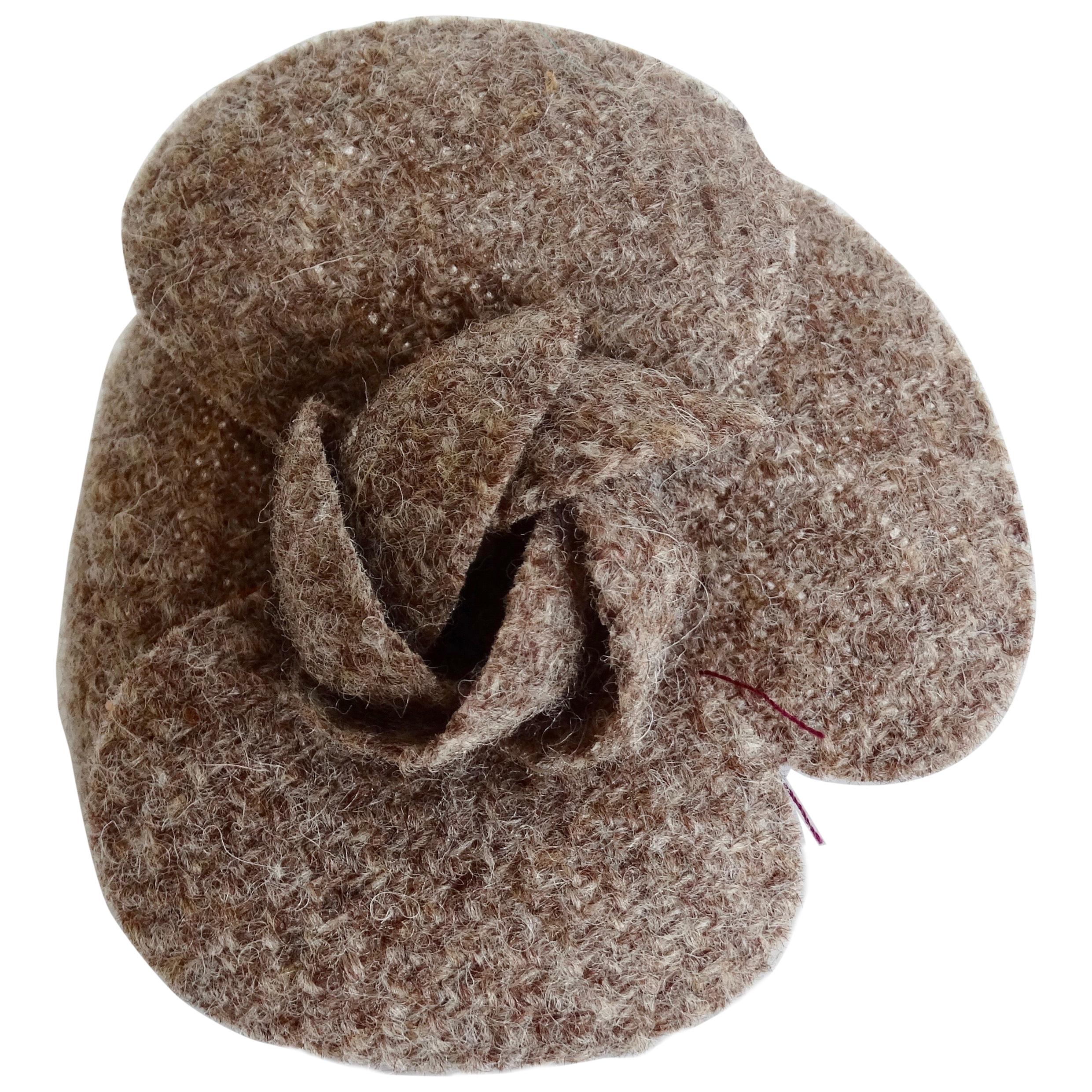 Chanel 1980s Brown Tweed Camellia Flower Brooch at 1stDibs