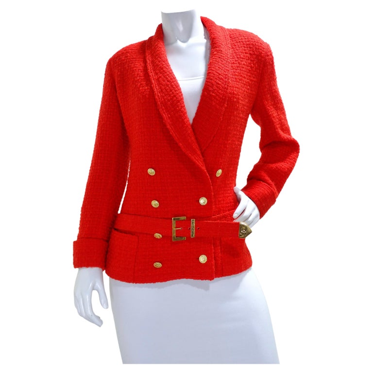 CHANEL 1980's Lipstick Red Boucle Wool Blazer at 1stDibs