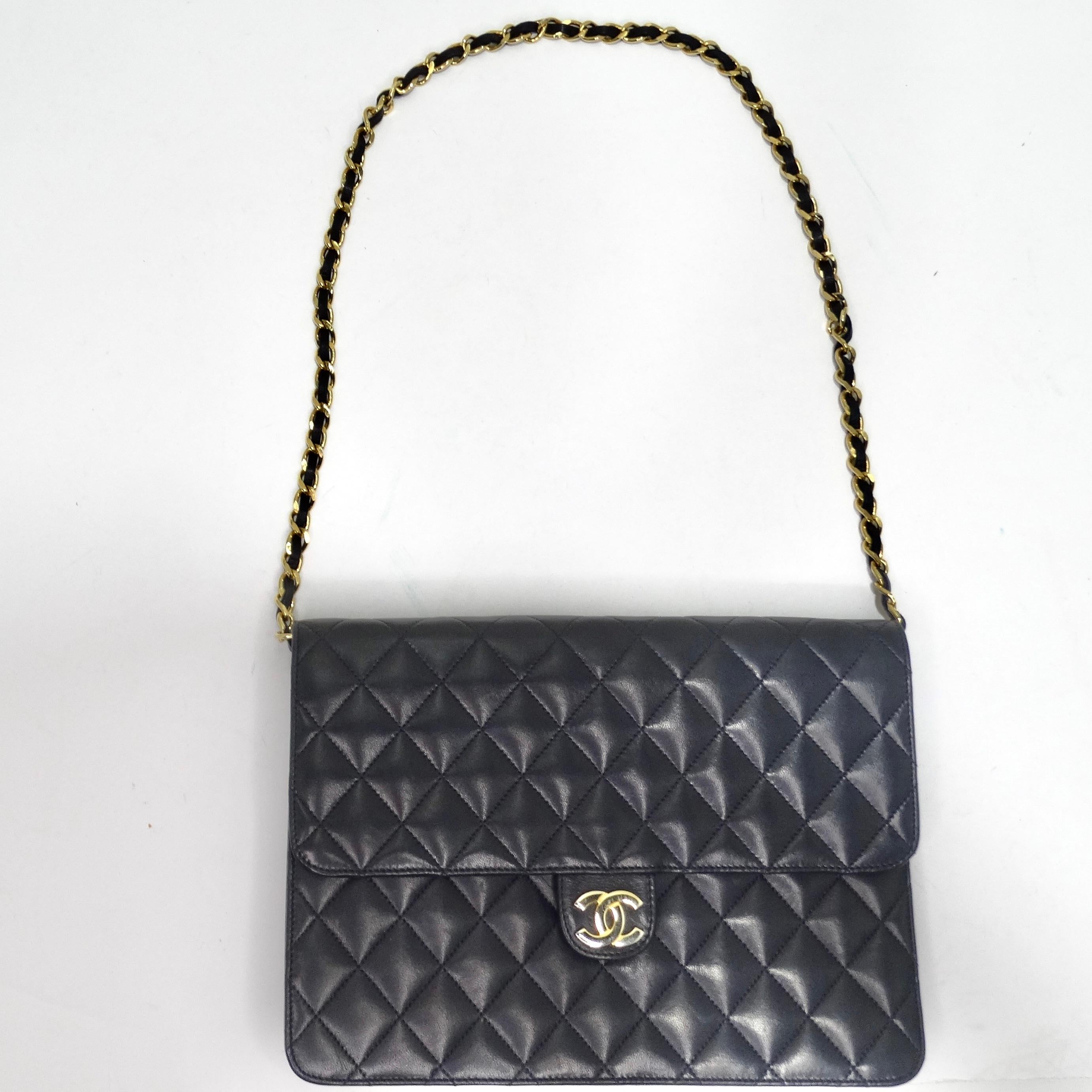 Chanel 1980s Single Flap Navy Leather Handbag For Sale at 1stDibs