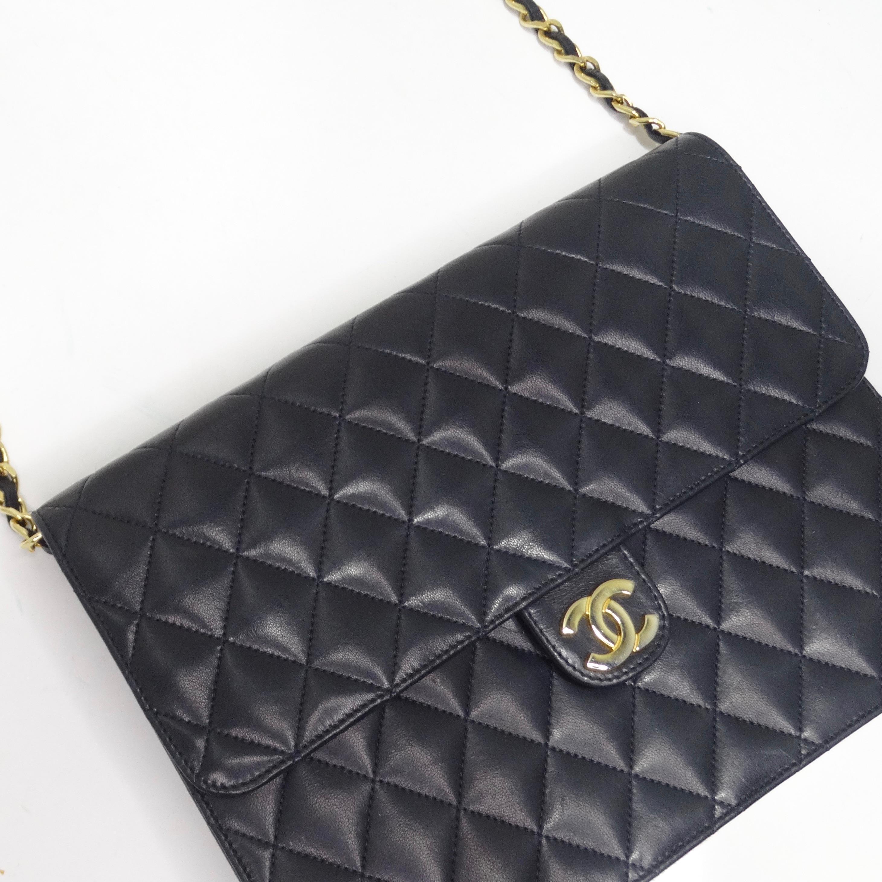Chanel 1980s Single Flap Navy Leather Handbag For Sale at 1stDibs