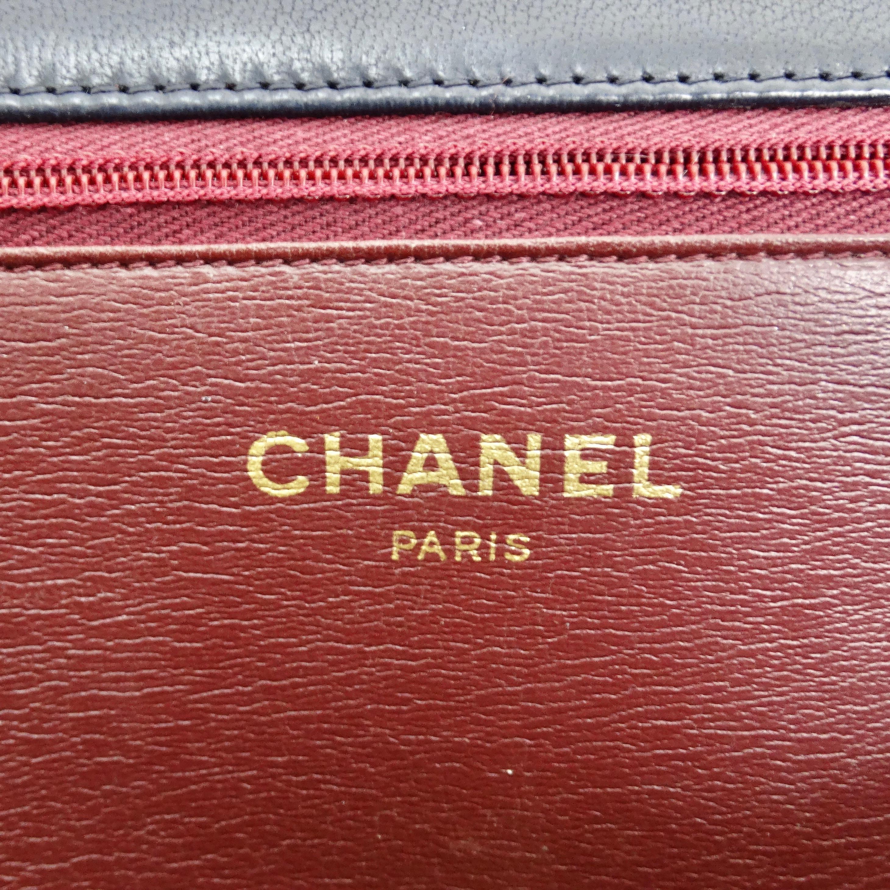 Chanel 1980s Single Flap Navy Leather Handbag For Sale at 1stDibs