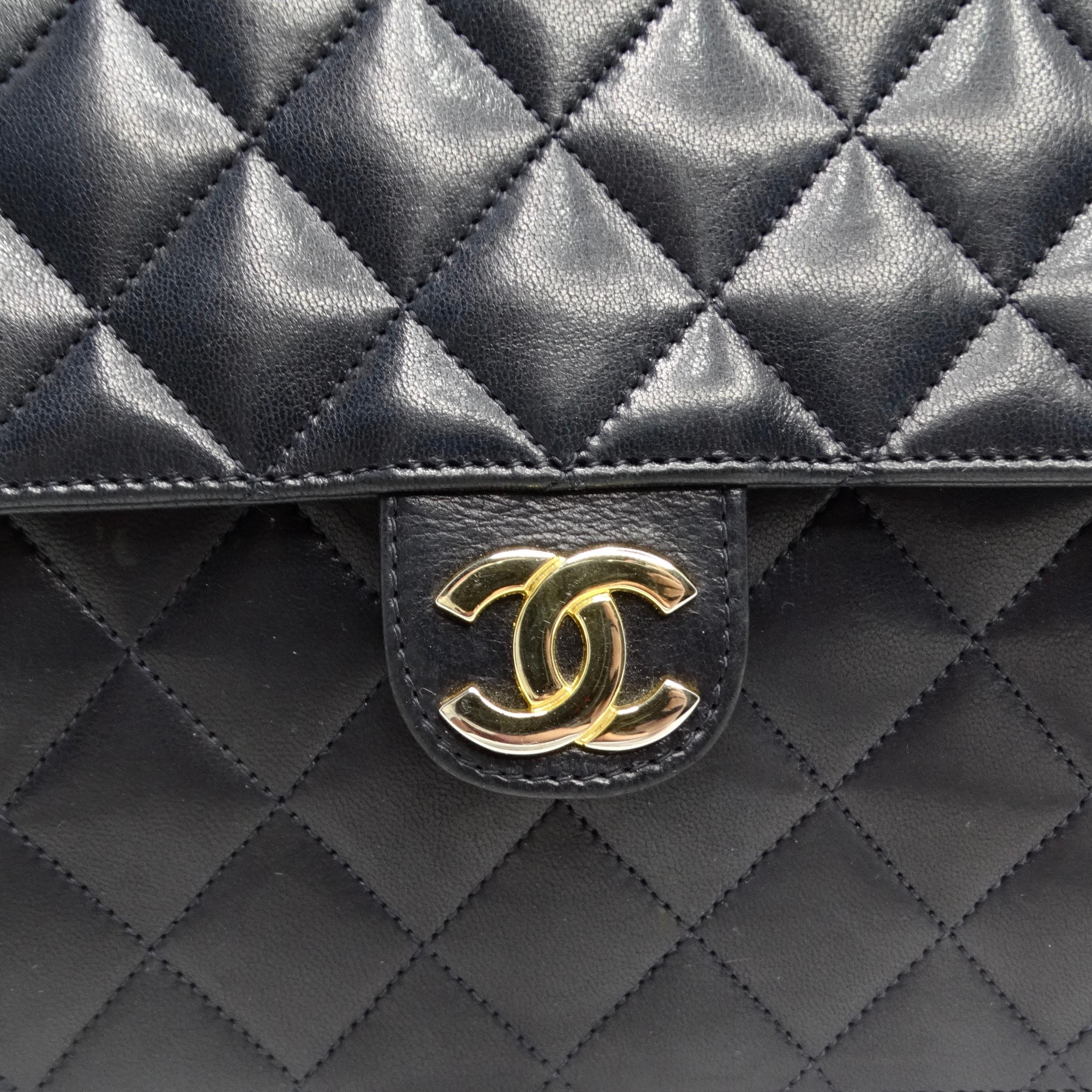 Chanel 1980s Single Flap Navy Leather Handbag For Sale at 1stDibs