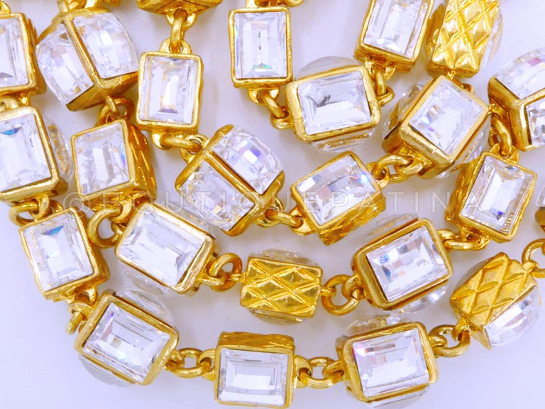 Chanel 1980s Vintage Massive Crystal Cube Long Necklace Gold Plated ...