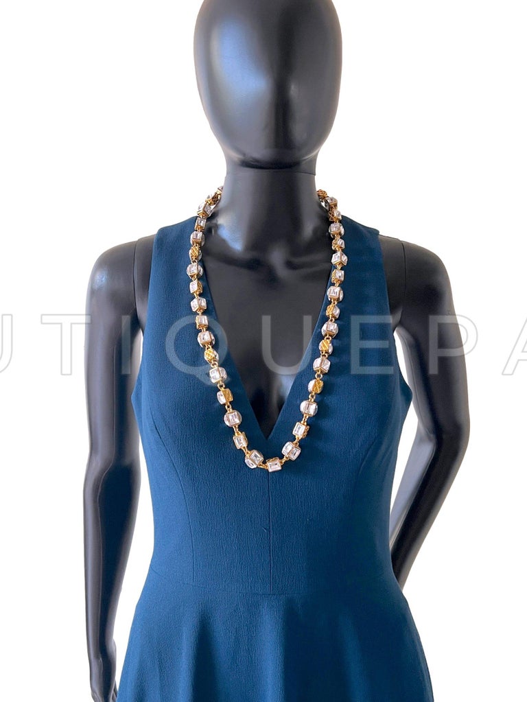 Chanel 1980s Vintage Massive Crystal Cube Long Necklace Gold Plated ...