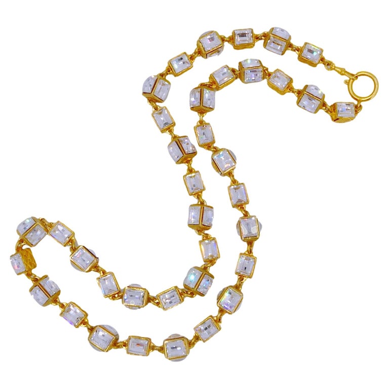 Chanel 1980s Vintage Massive Crystal Cube Long Necklace Gold Plated ...