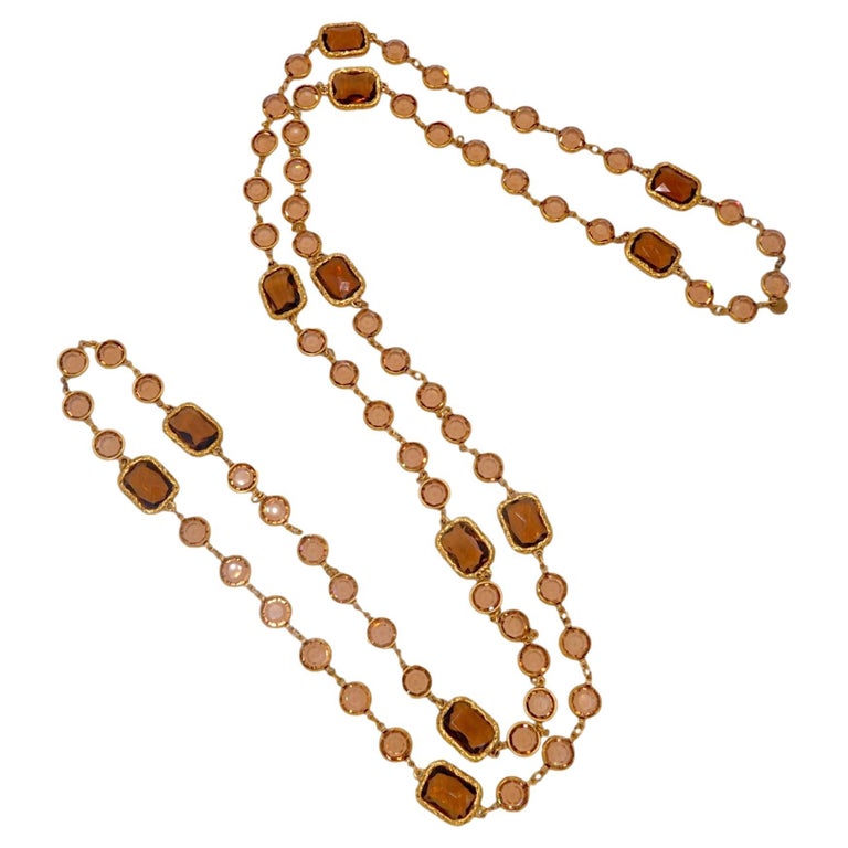 Chanel 1981 Vintage Amber Crystal Chicklet Long Necklace 66583 For Sale ...
