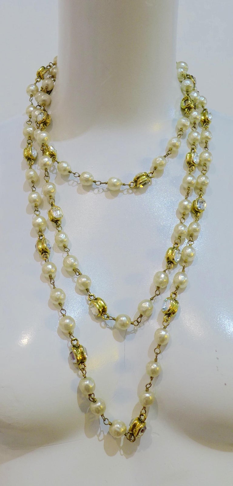 CHANEL 1985 Faux Pearl and Rhinestone Necklace at 1stDibs
