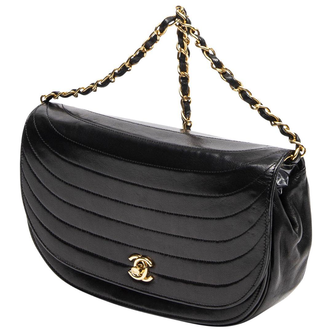 Chanel 1986 Black Half Moon Quilted Lambskin Flap Bag For Sale at 1stDibs