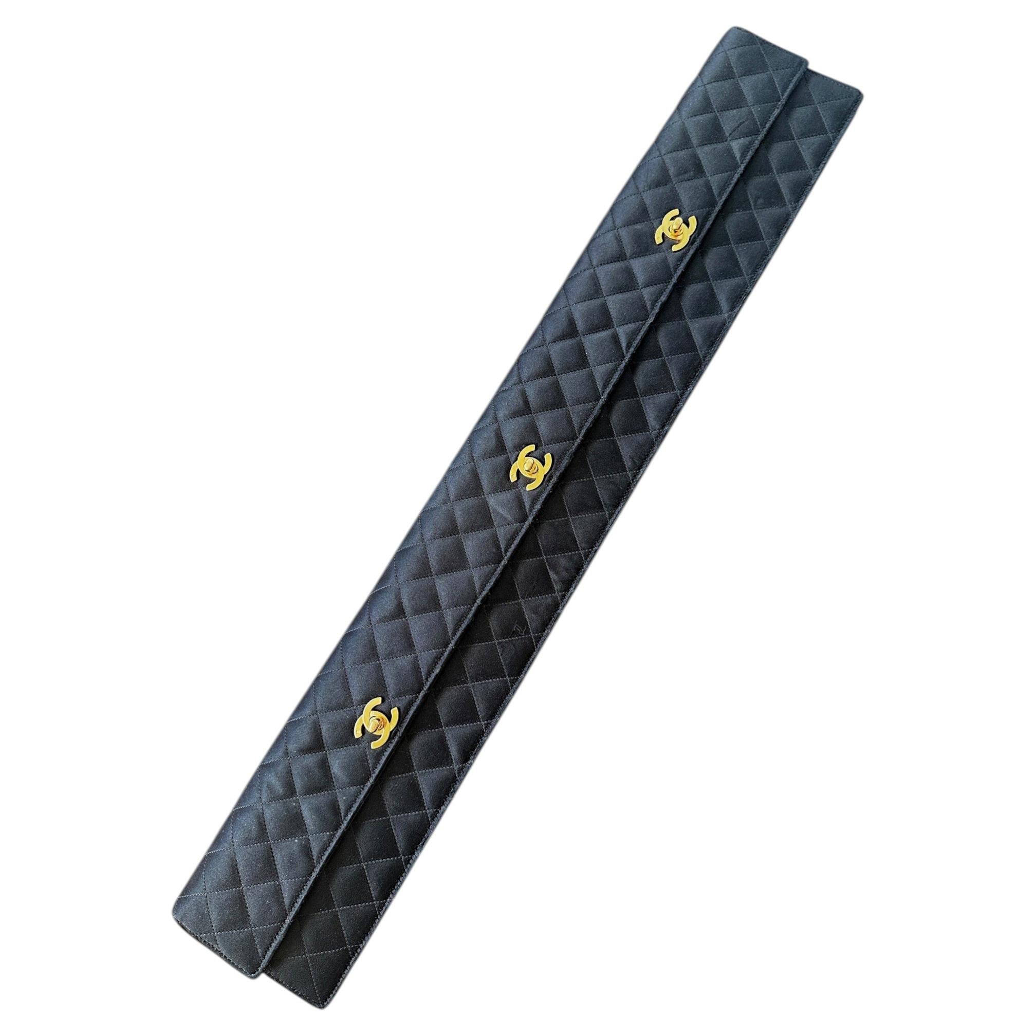 Chanel 1989 Black Silk Extra Long Elongated Classic Flap Clutch For ...