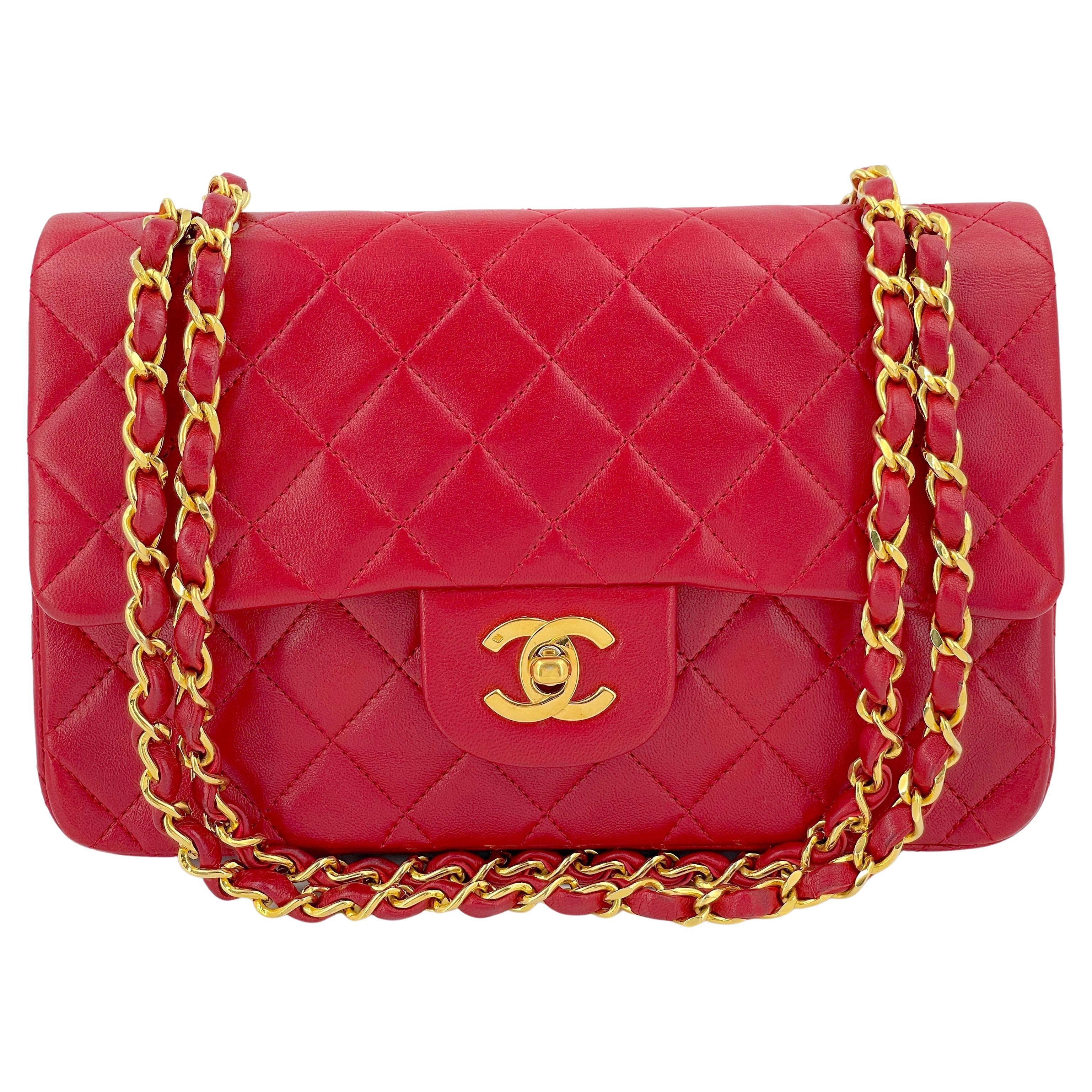 Chanel 1989 Vintage Red Small Classic Double Flap Bag 24k GHW Lambskin ...
