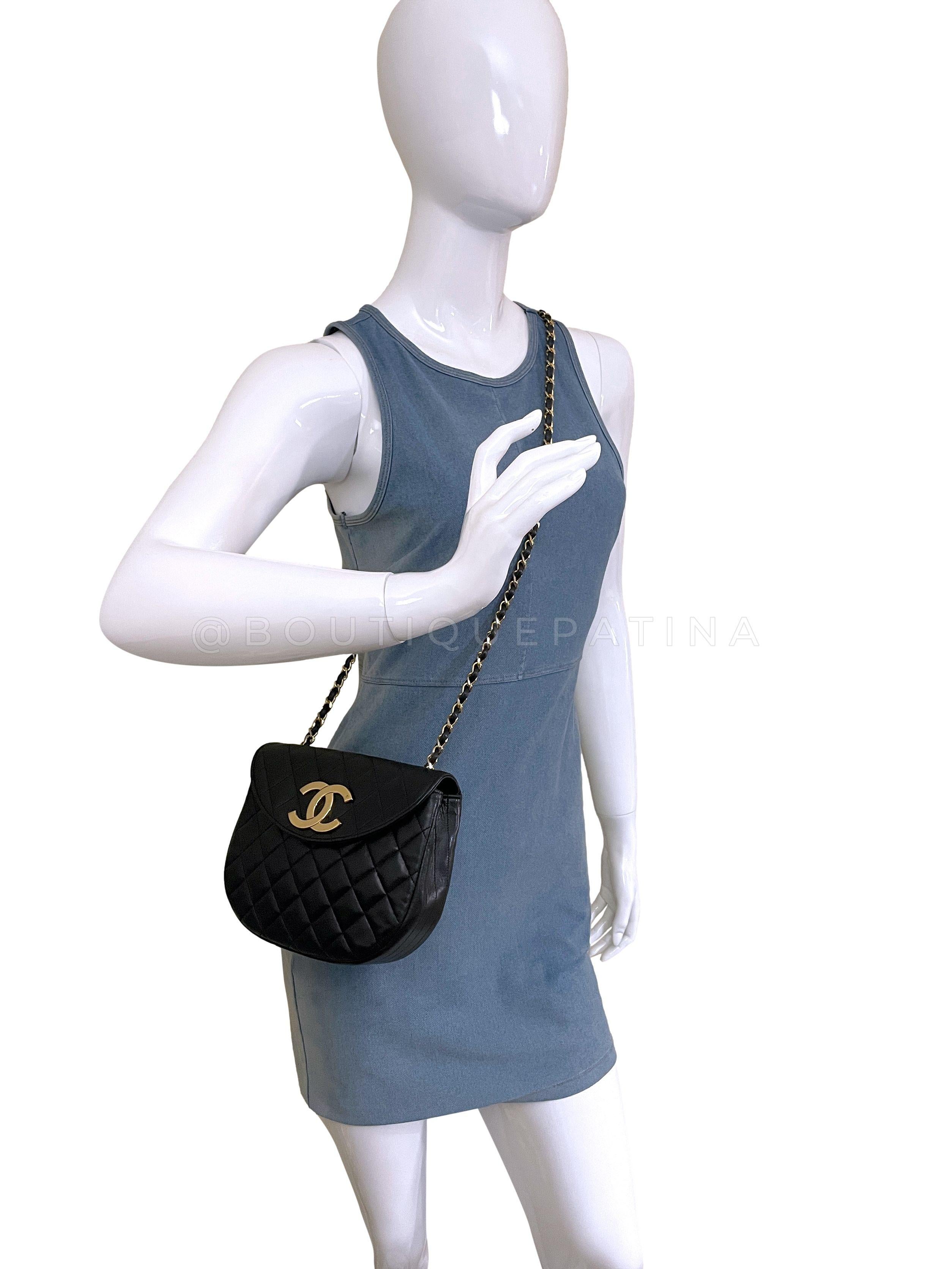 Chanel 1989 Vintage Round Half Moon Flap Bag 24k GHW Black 66952 For ...