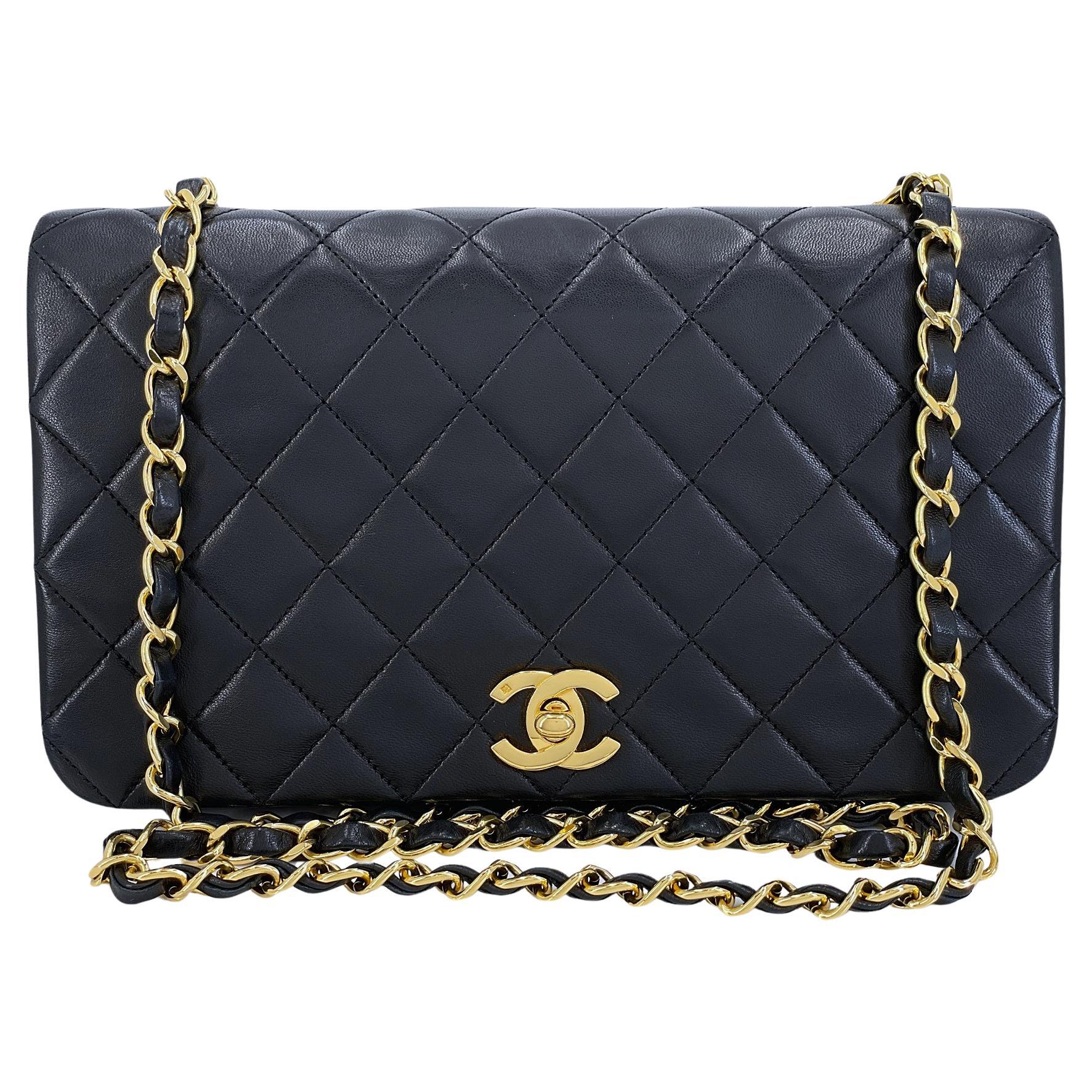 Chanel 1990 Vintage Black Lambskin Medium Full Flap Bag 24k GHW 68098 ...
