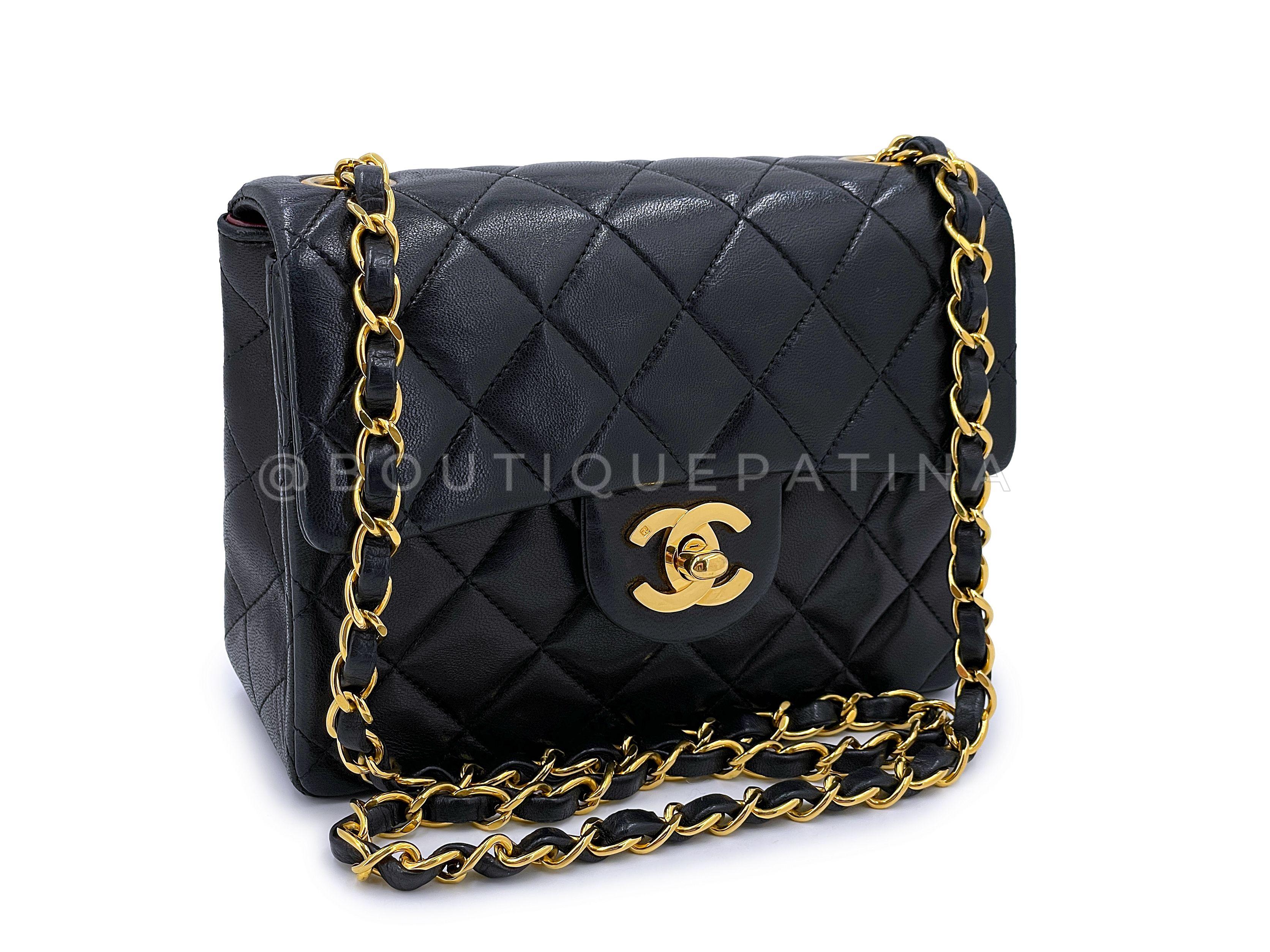 Chanel 1990 Vintage Black Square Mini Flap Bag 24k GHW Lambskin 66766 ...