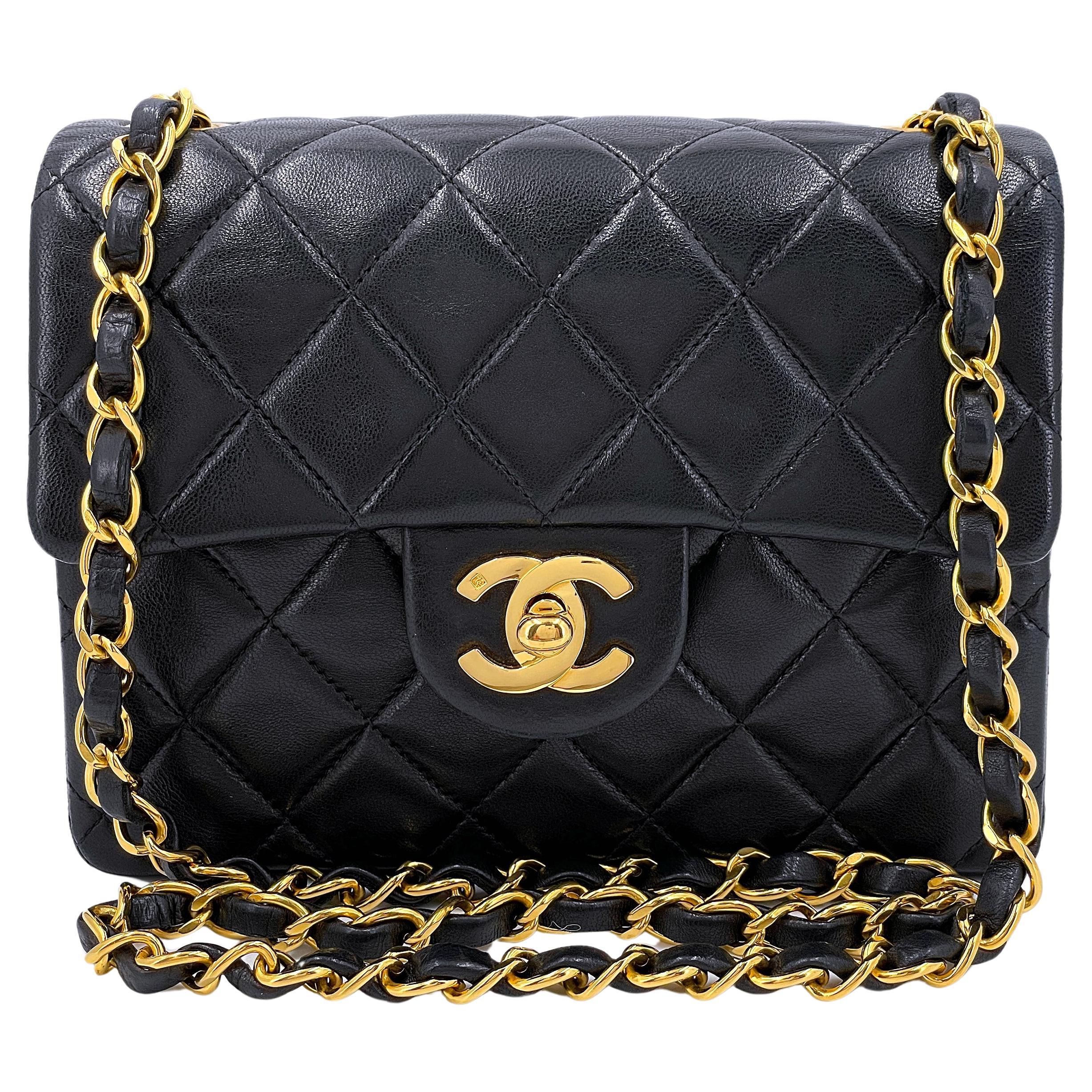 Chanel 1990 Vintage Black Square Mini Flap Bag 24k GHW Lambskin 66766 ...