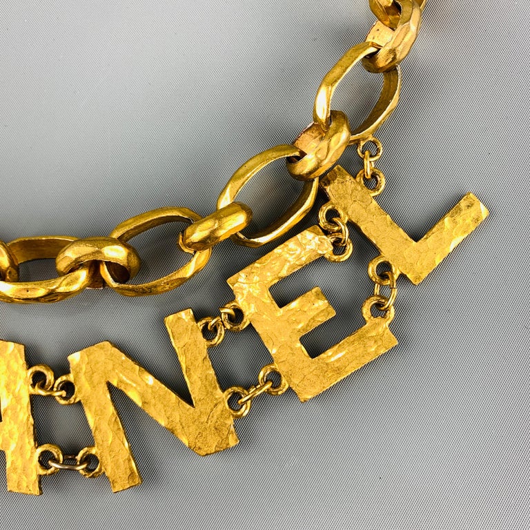 CHANEL 1993 Vintage Gold Tone Hammered Metal Chain Letters Necklace ...
