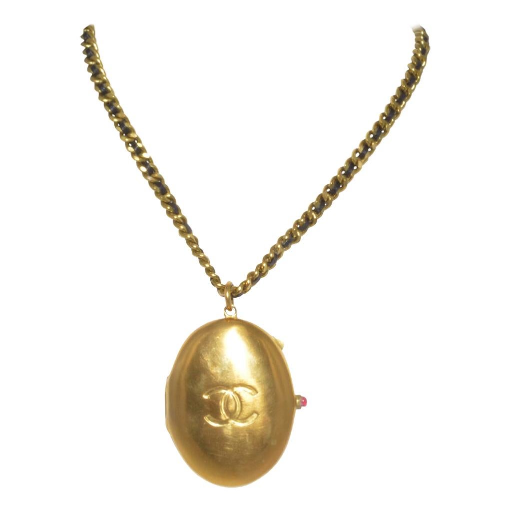 Chanel 1994 A CC Chain and Leather Locket Necklace at 1stDibs | gold ...