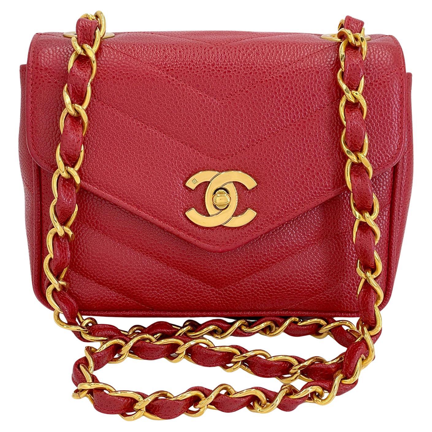 Chanel 1988 Vintage Red Small Classic Double Flap Bag 24k GHW Lambskin ...