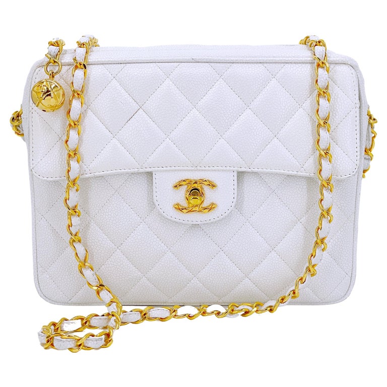 Chanel 1994 Vintage White Caviar Flap Camera Case Bag 24k GHW 66537 For ...