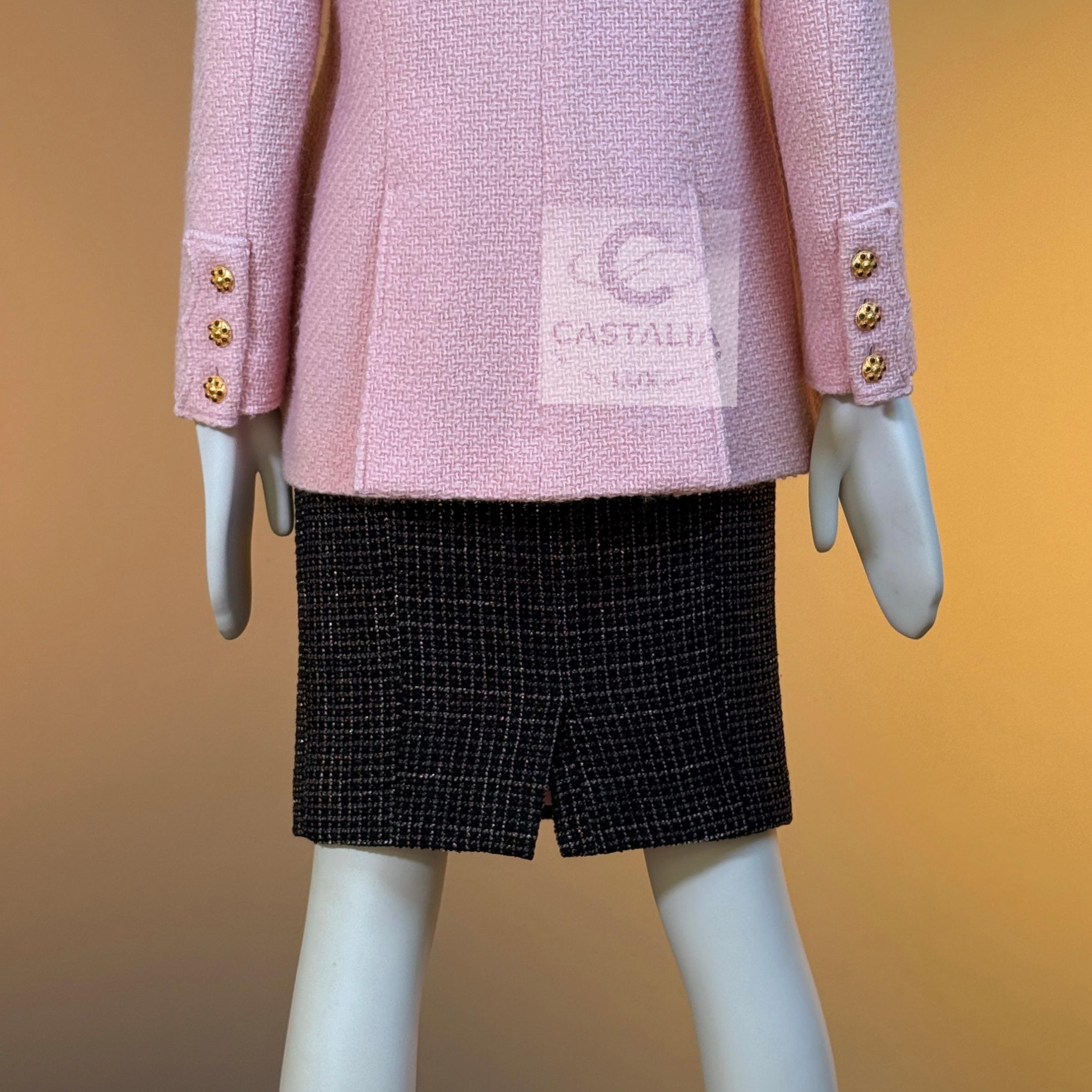 CHANEL 1996 Iconic Pastel Pink Tweed with CC Gripoix Buttons 40 FR For ...