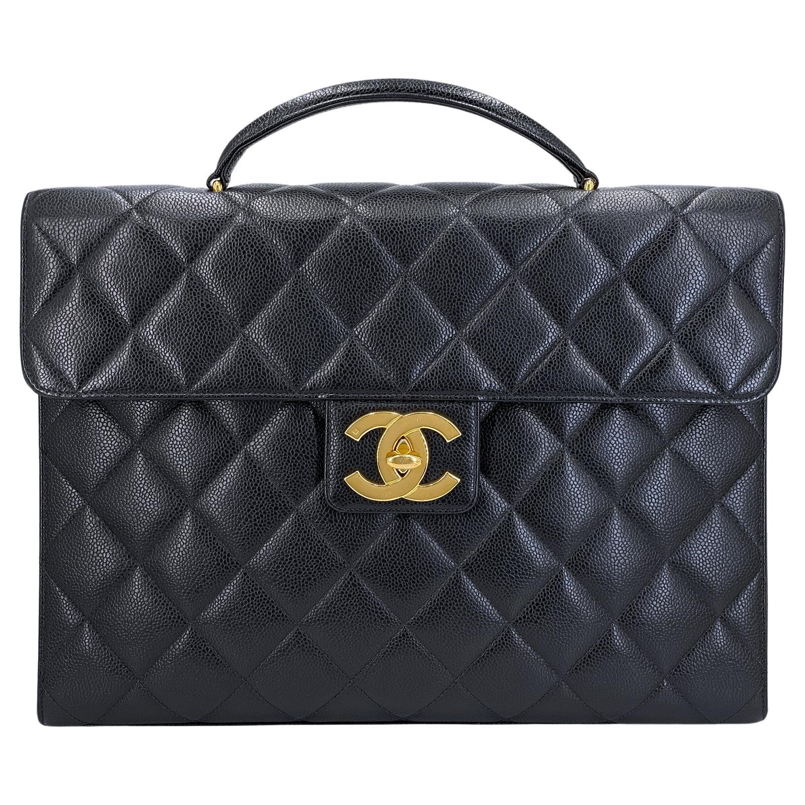 Chanel 1996 Vintage Black Caviar Briefcase Tote Bag 24k GHW 68025 For ...