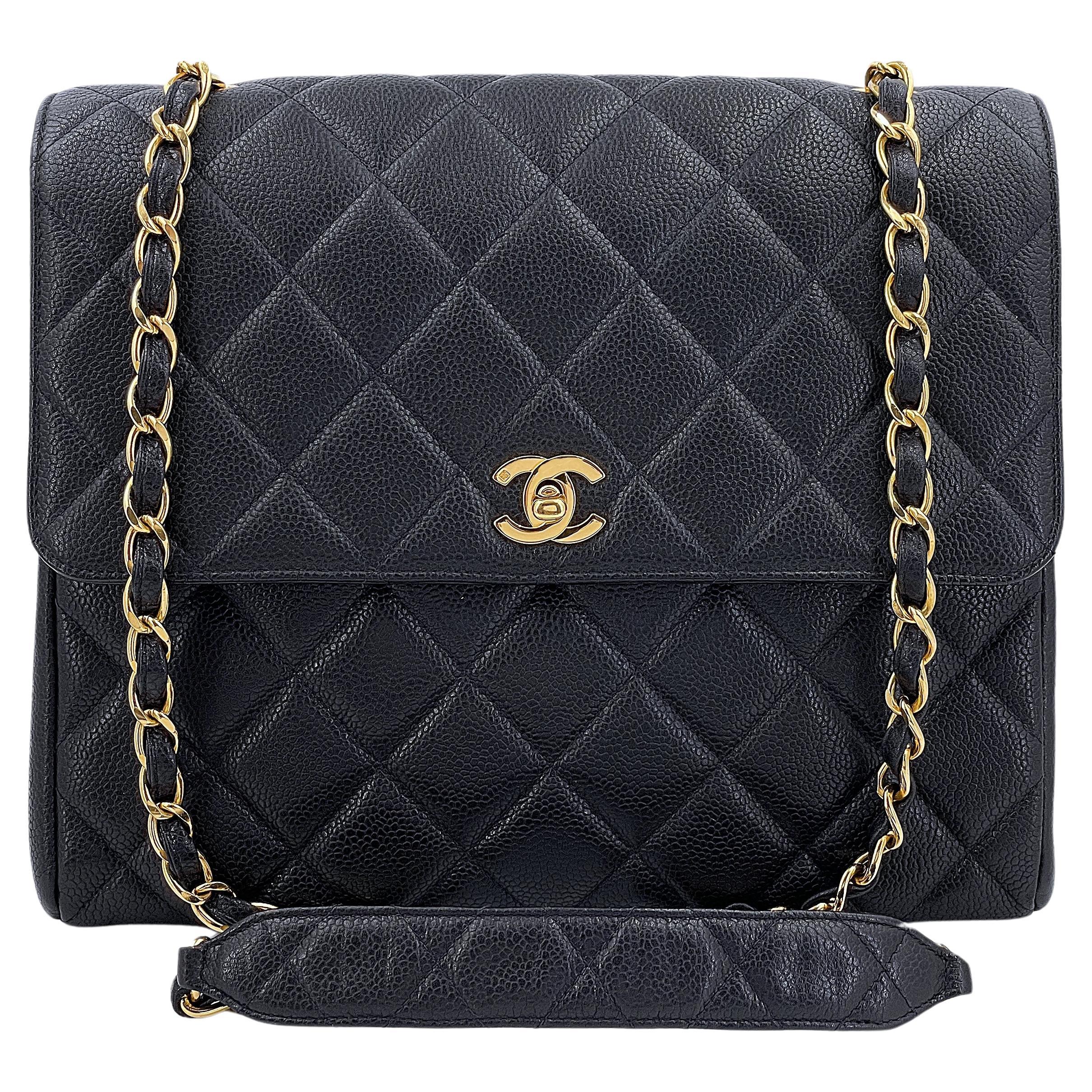 Chanel 1996 Vintage Black Caviar Classic Tall Medium Flap Bag 24k GHW ...
