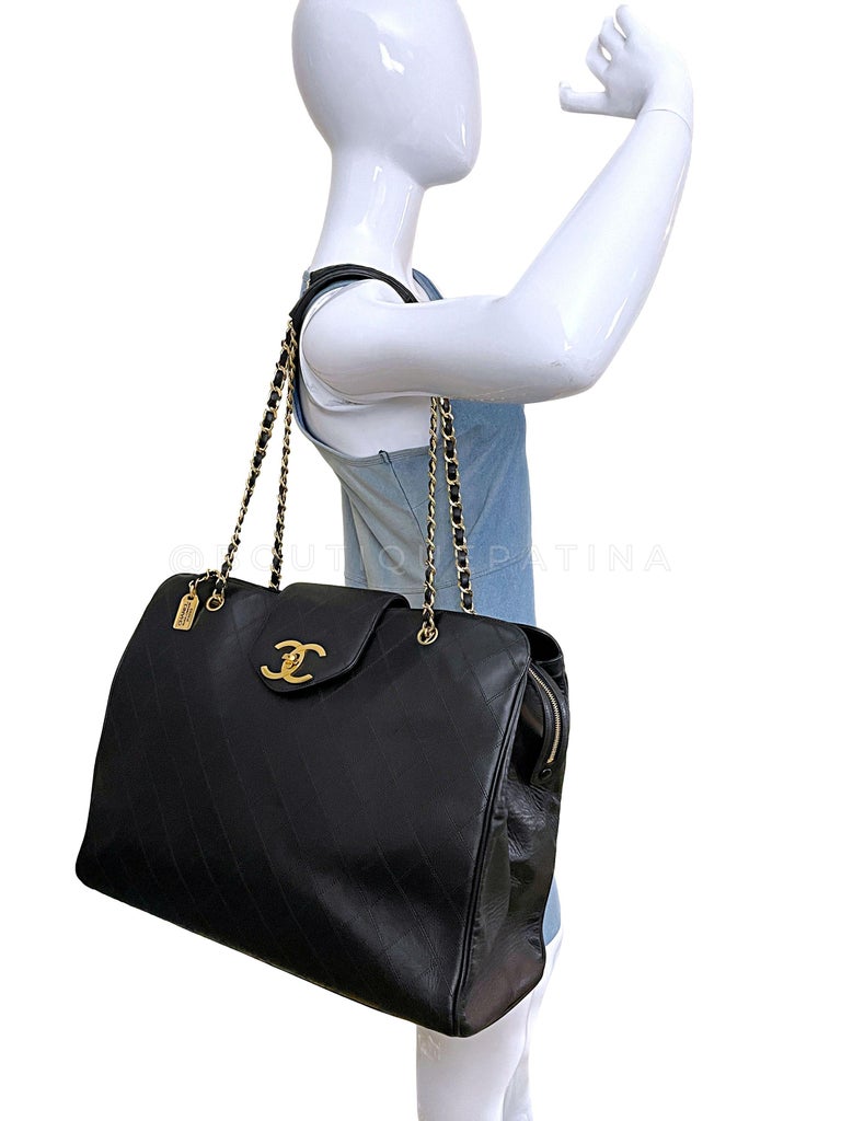 Chanel 1996 Vintage Black Quilted Supermodel XL Weekender Tote Bag 24k ...