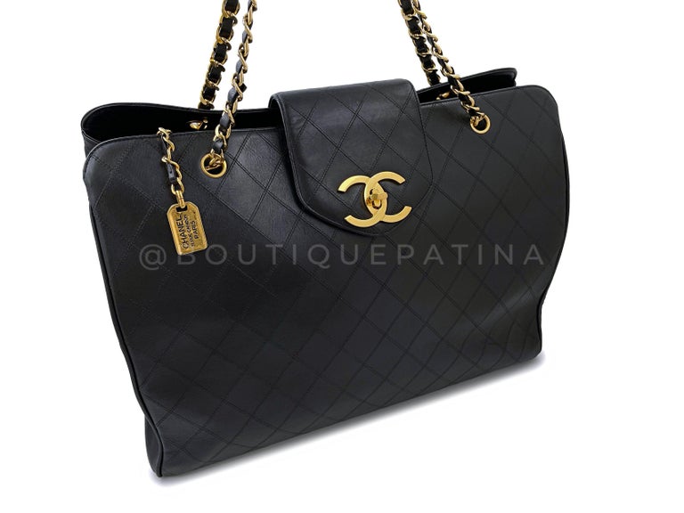 Chanel 1996 Vintage Black Quilted Supermodel XL Weekender Tote Bag 24k ...