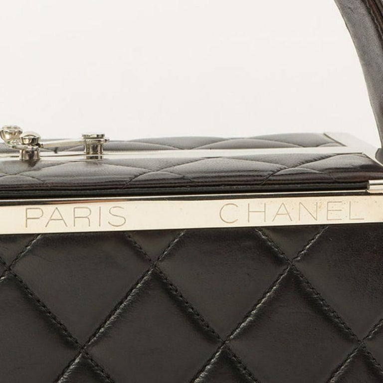 Chanel 1997 Made Logo Plate Box Hand Bag Black For Sale at 1stDibs