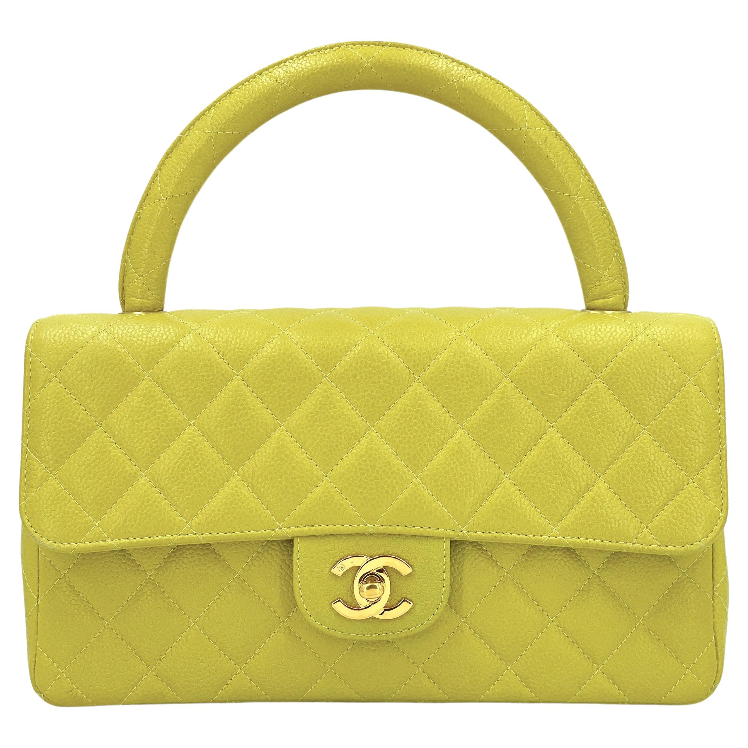 Chanel 1997 Vintage Chartreuse Green Caviar Kelly Medium Flap Parent ...