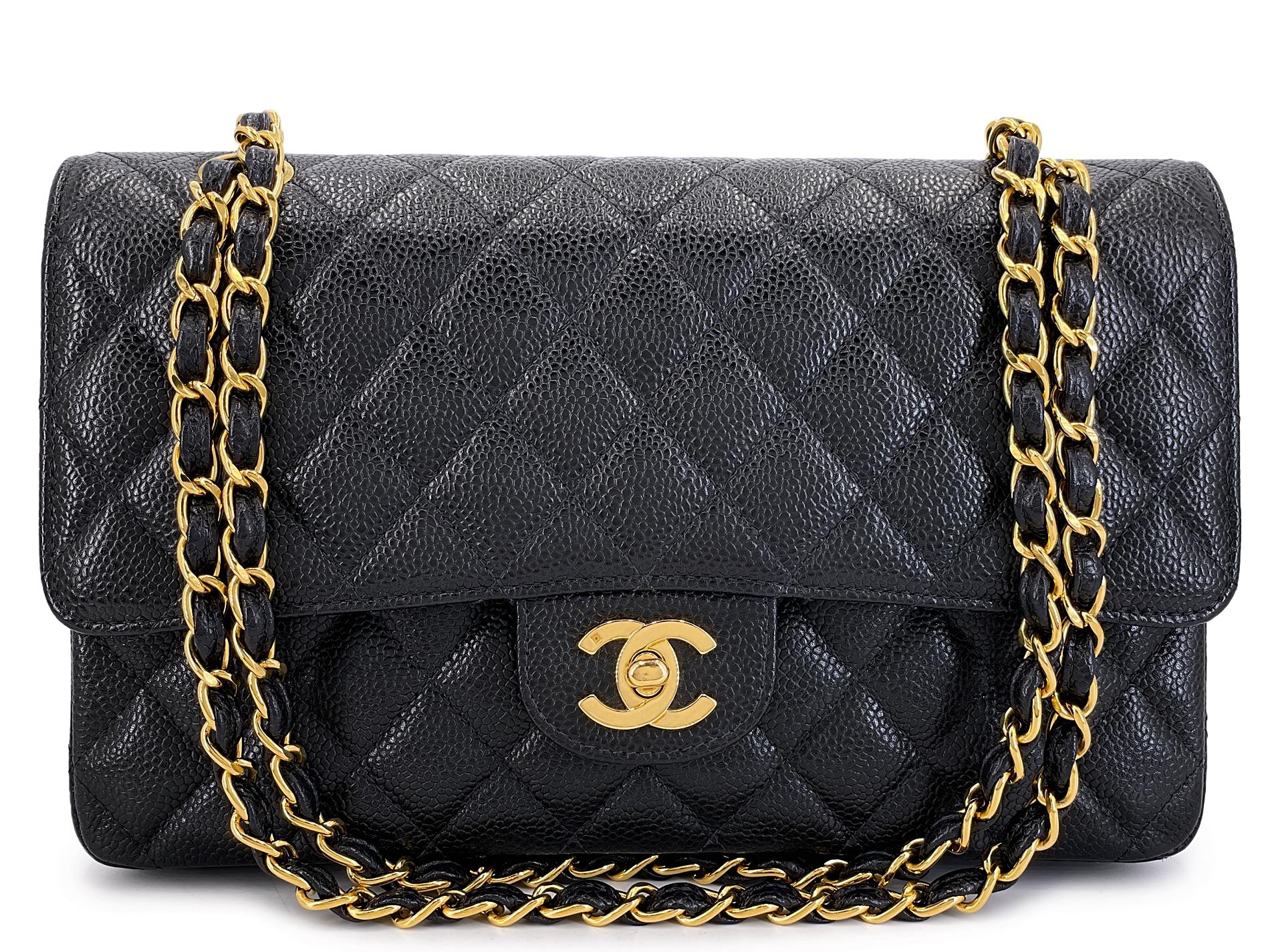 Chanel 1999 Vintage Black Caviar Medium Classic Double Flap Bag 24k GHW ...
